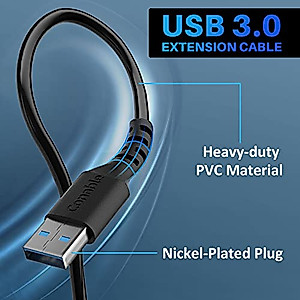 USB 3.0 Extension Cable 4 Feet (3 Pack), USB A Male to Female Cable (from 2ft to 100ft for Selection), 5Gbps Data Transfer Extender Cord for Printer, Keyboard, Mouse, Flash Drive, Hard Drive-4FT/3PK