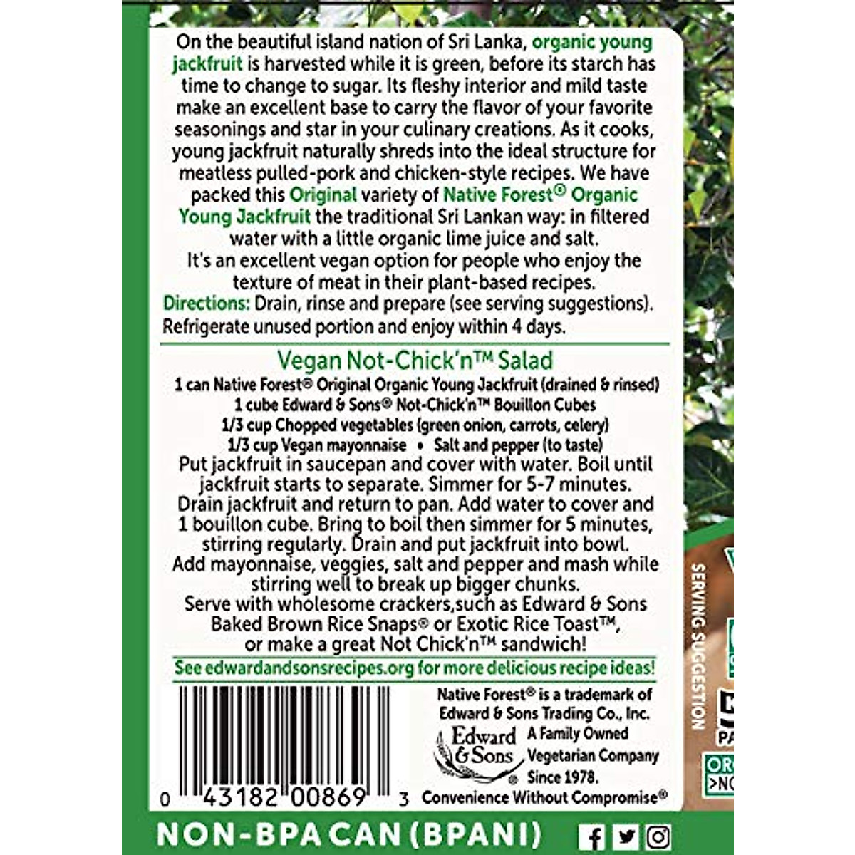 Native Forest Organic Young Jackfruit – Great Meatless Alternative, Plant Based Meat, Non-GMO Project Verified, USDA Organic – Original, 14 Oz (Pack of 6)