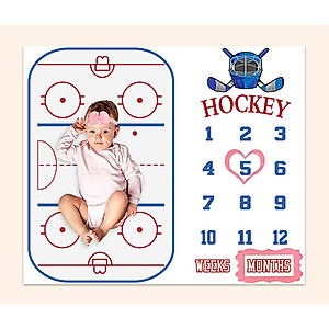 PHMOJEN Baby Age Milestone Blanket, Hockey Stadium Blanket for Nursery, Baby 1-12 Months Growth Chart, Includes 4 Frame and 1 Headband 47"x40" BTLSPH298