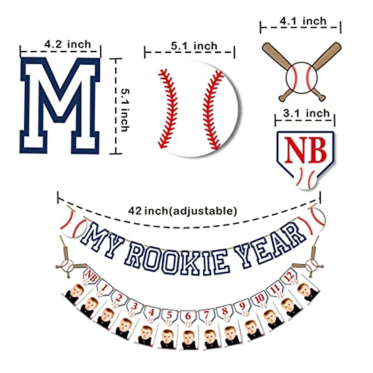 Rookie Year 1st Birthday Decorations,Baseball 12 Months Photo Banner,First Birthday,Baseball Milestone Banner