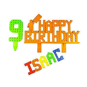 Custom Block Celebration Cake Topper Set Happy Birthday Sign, Name & Numbers Lego Compatible (1 Number / 5 Letters or Less)