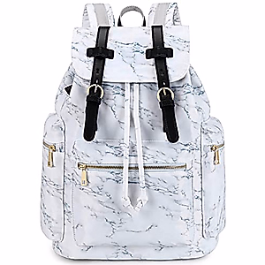 Travel Laptop Backpack for Women and Mens School College Bookbag for Notebook with Trolley Sleeve on Suitcase (Marble white)