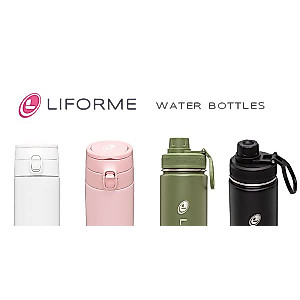 LIFORME Portable Water Bottle, Leakproof Screw Top, Lightweight, Eco-friendly, Hot/Cold Vacuum Insulation, Sweat-Free Double-Walled Design, BPA-Free, Grippy Textured Surface, 13OZ - White
