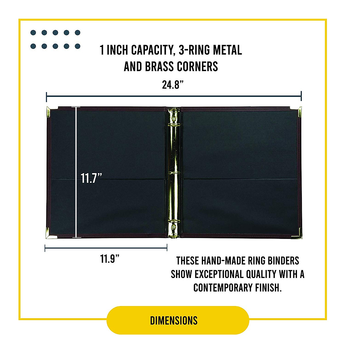 Hemingway Classic Collection Executive Presentation 3 Ring Binder, Round Ring 1 Inch Capacity with Brass Ring Metal and Brass Corners (Brown)