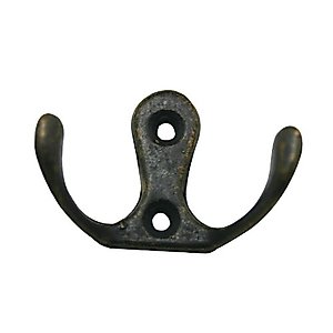 Fenggtonqii Metal Antique Brass Hardware Double Prong Robe Hook Clothes Hanger with Screws Pack of 2