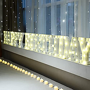 Coume 155 Bulbs Happy Birthday Marquee Light up Letters with 24 Pcs Flameless Votive Candles, White Sign Decoration Led Battery Operated Candle Tea Lights for Christmas Wedding Decor