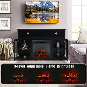 MFSTUDIO Farmhouse Electric Fireplace TV Stand for TV's Up to 55" Media Entertainment Center Console with Insert Fireplace and Adjustable Shelves Storage Cabinet Chest for Living Room, Black