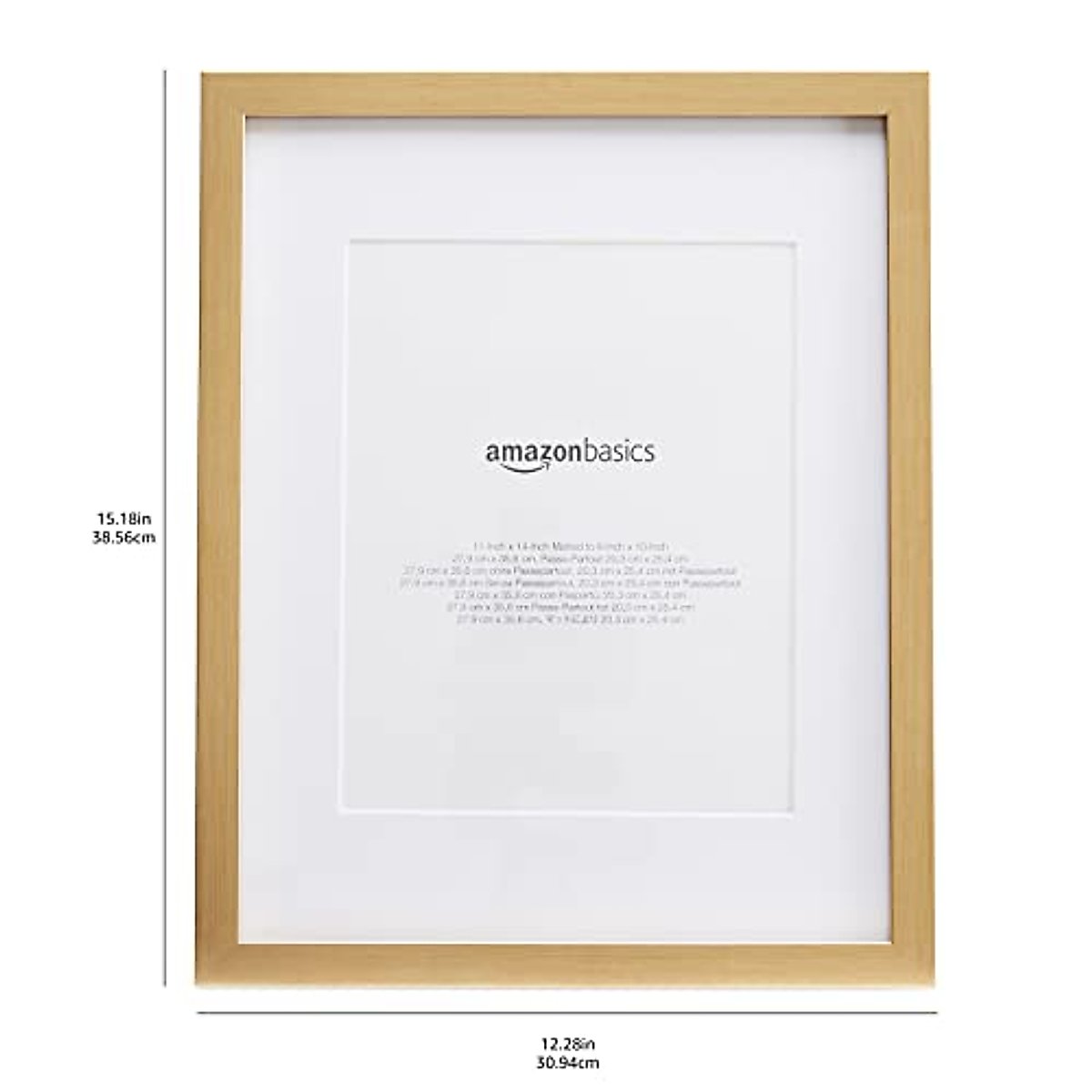 Amazon Basics Rectangular Photo Picture Frame, 11" x 14" or 8" x 10" with mat, Pack of 2, Gold, 12.28 x 15.18 inches