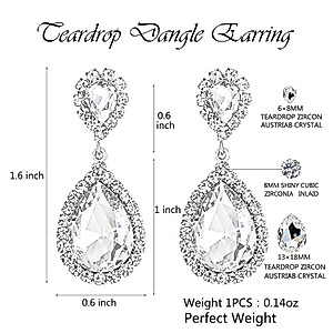Miraculous Garden 2 Pack Silver Plated Crystal Rhinestone Teardrop Drop Dangle Earrings Link Bracelet Jewelry Set for Women