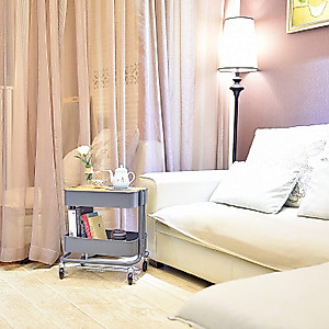 2-Tier Metal Utility Rolling Cart Storage Side End Table with Cover Board for Office Home Kitchen Organization, Dark Gray