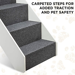 Arf Pets Wood Dog Stairs, 4 Levels Height Adjustment Wide Pet Steps, Foldable, White