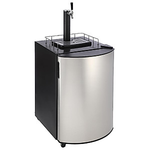 PioneerWorks Beer Kegerator, Single Tap Draft Beer Dispenser, Full Size Stainless Steel Keg Refrigerator With Drip Tray & Rail, 128L