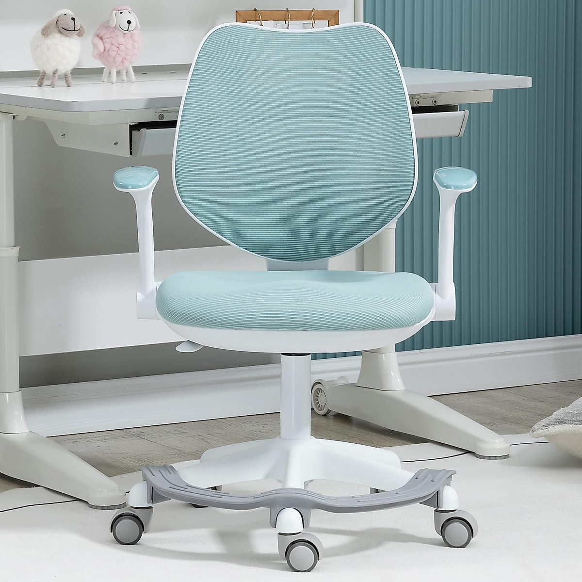 Villeston Cute Kids Desk Chair - Blue Computer Chair with Adjustable Armrests and Footrest Study Reading Office Swivel Chairs for Boys Girls Teens