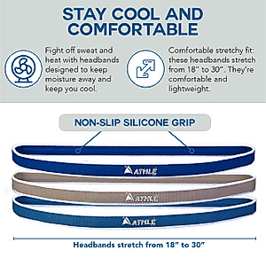 Athlé Skinny Headbands for Women and Men - 6 Pack - Elastic Headbands for Women and Men - Non Slip Silicone Grip - Lightweight and Comfortable Thin Headbands - Blue, Grey