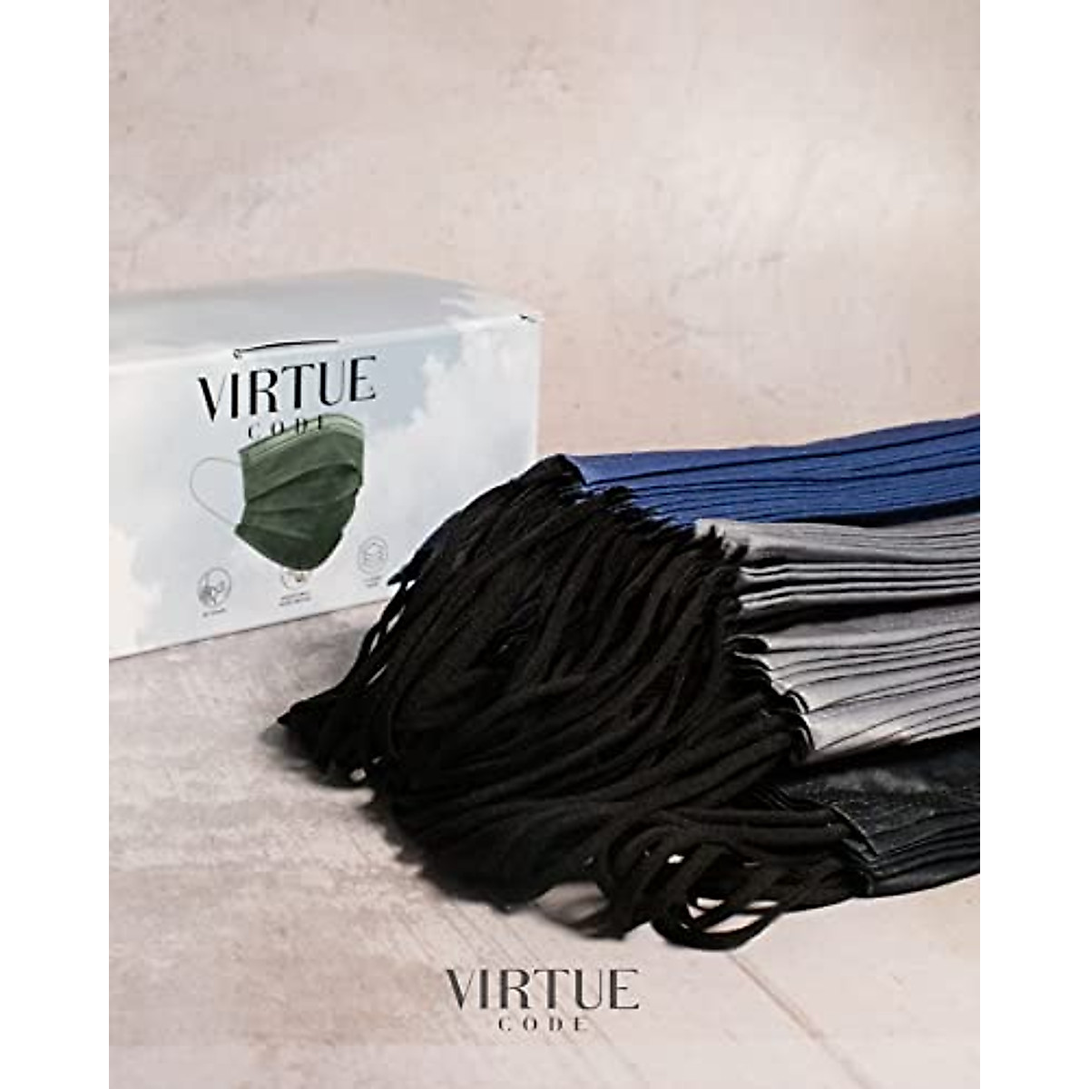 VIRTUE CODE Seamless Essentials Face Masks - Soft 3 Ply Comfort Face Masks, Colorful Disposable Face Mask 50 Pack. Twilight Colored Masks. Adults Mens and Womens Disposable Face Masks