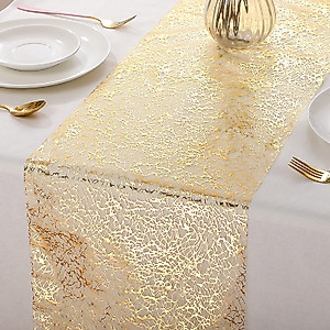 3 Pieces Gold Table Runner Metallic Glitter Table Cloths Runner Metallic Table Runner Roll Rectangle Polyester Wedding Table Decor for Centerpieces Birthday Wedding Home Table Decor(12 x 108 Inch)