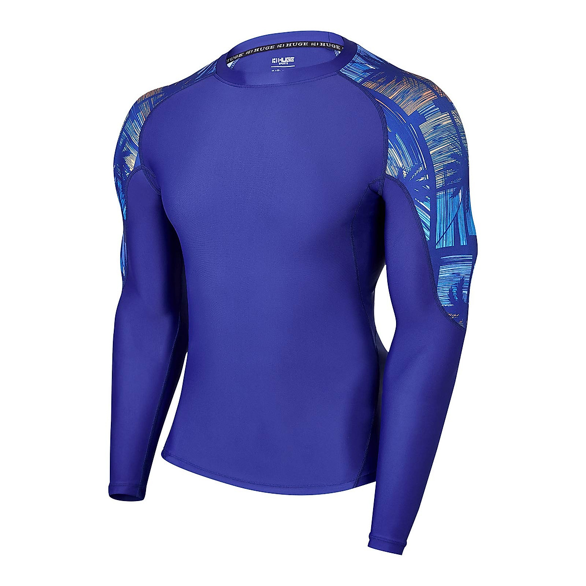 HUGE SPORTS Men's Rash Guard Long Sleeves UPF 50+ UV Sun Protection Quick Drying Splice Compression Swim Shirts(Tropical Style,L)