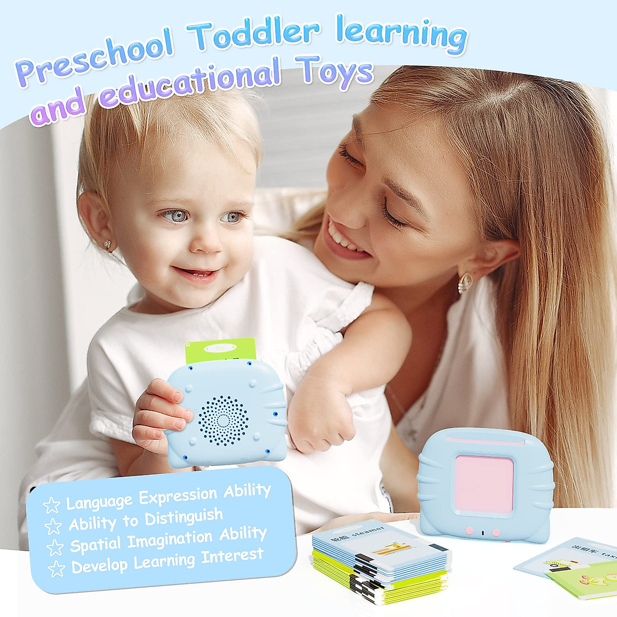 Learning Montessori Toys for 3 Years Old Boys Girls, ROATEE Autism Sensory Toys, 448 Sight Words Talking Flash Cards for Preschool Learning Activities, ABC Learning for Toddlers (Blue)