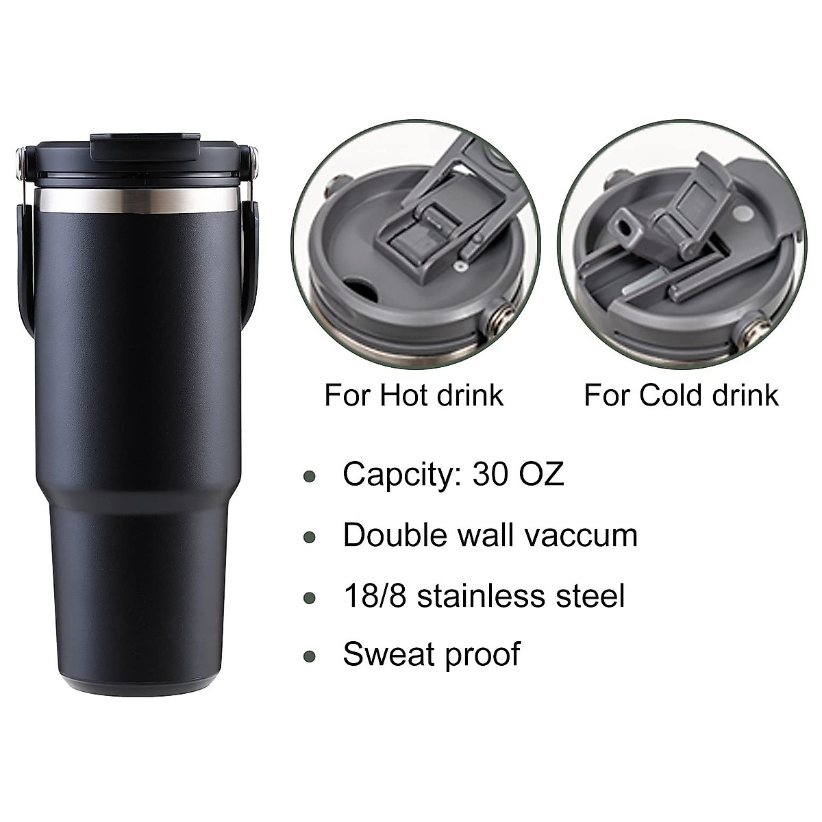 Innopack outdoor high quanlity double wall vaccum tumbler with handle leakproof tumbler (30 OZ, Green)