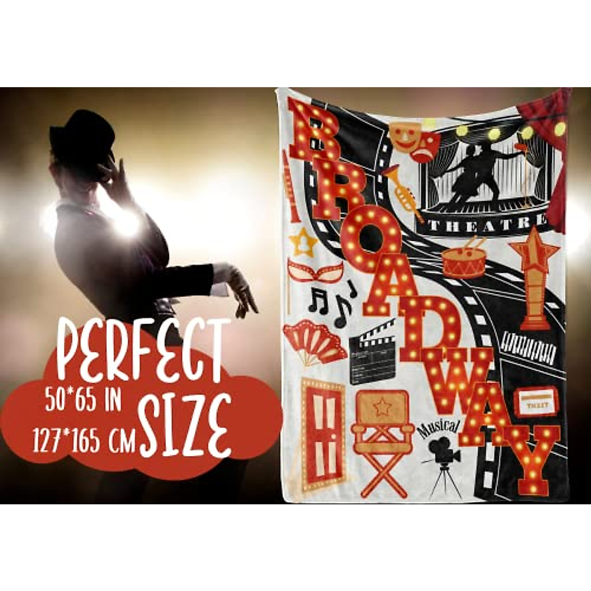 Broadway Musical Gifts for Musicians, Theater Gifts for Actors on World Theatre Day, Broadway Musical Blanket, Gifts for Drama Lovers, Actress, Theater Lovers, Flannel Throw Blanket - 50"x 65"