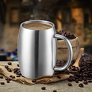 14 oz Insulated Stainless Steel Coffee Mug Spillproof with Lid Double Wall Travel Coffee Mug with Handle Shatterproof Metal Coffee Cups for Camping Outdoor Hot Tea Beer Cold Drink (Silver, 6 Pack)