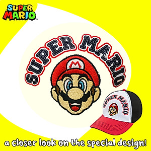Nintendo Super Mario Men's Baseball Cap Hat - Adjustable Snap Closure - 100% Cotton Red-Black Adult Size