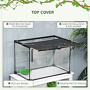 PawHut 14 Gallon Reptile Glass Terrarium Tank, Breeding Box Full View with Visually Appealing Sliding Screen Top for Lizards, Frogs, Snakes, Spiders, 20" x 12" x 14"