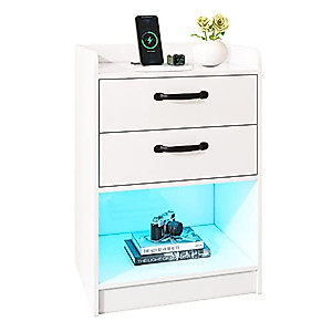 4 EVER WINNER Nightstand Bedroom Side Table End Table Living-Room, Night Stand Bedside Table with USB and Open Shelves,White