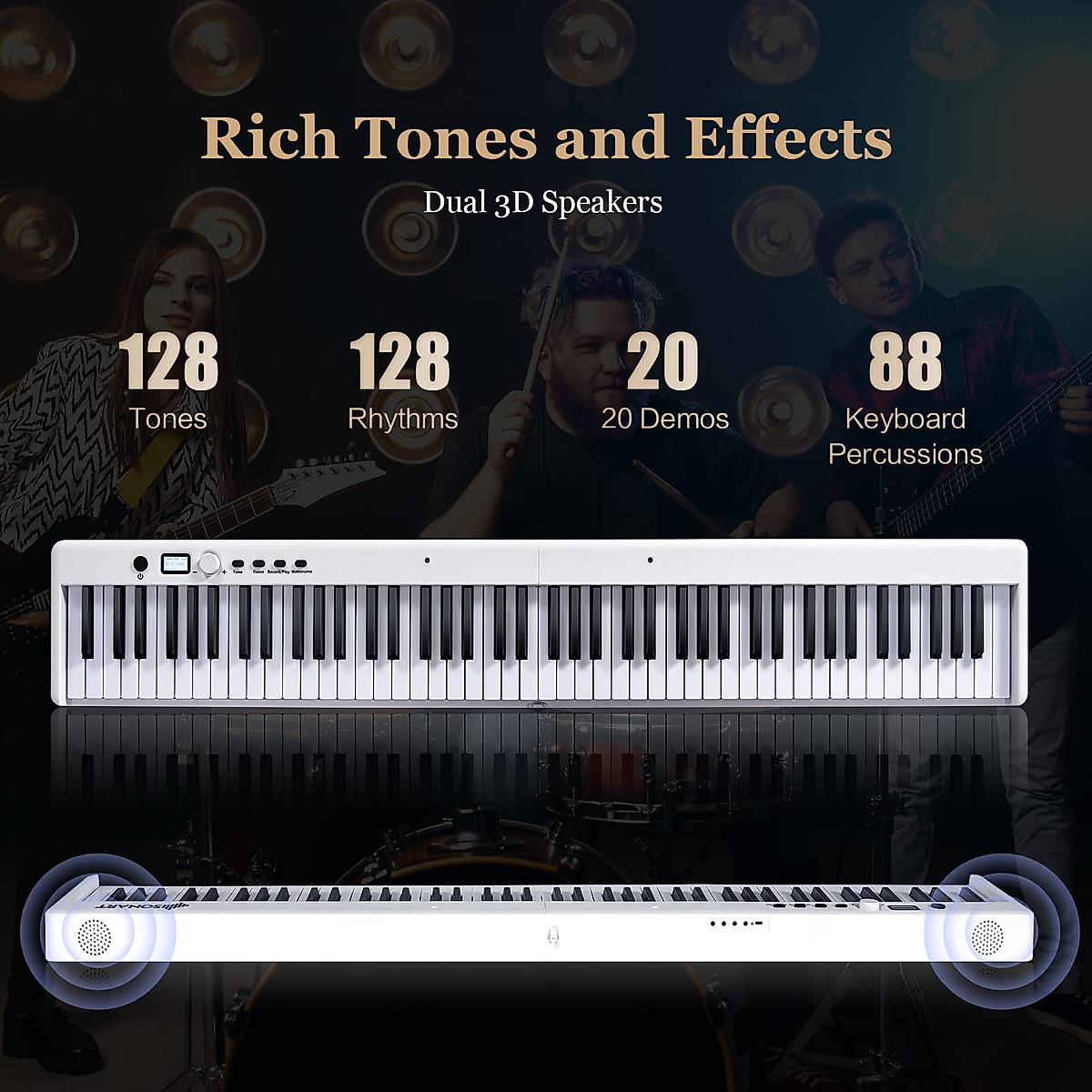 Costzon 88-Key Foldable Digital Piano Keyboard, Full Size Semi-Weighted Keyboard, Portable Electric Piano w/Lighted Keys, Support USB/MIDI, Speakers, Sustain Pedal & Carrying Bag for Beginner (White)