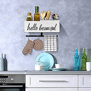 Wood Hair Tool Organizer, Hair Styling Tool Organizer for Straightener, Curling, Bathroom Organizer Hair Dryer Holder Wall Mount, Blow Dryer Holder with Towel Bar, Hair Accessories Organizer 