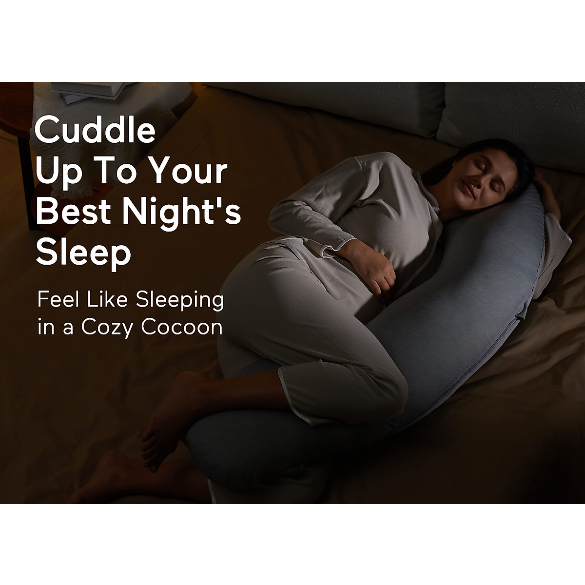 Momcozy Pregnancy Pillows with Cooling Cover, J Shaped Maternity Body Pillow for Pregnancy, Pregnancy Must Haves, Side Sleeper Pillow for Belly Hip Legs Support