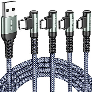 AINOPE USB C Cable 4-Pack [10/6.6/3.3/3.3ft] 3.2A Type C Charger Fast Charging Right Angle, USB C Charger Nylon Braided Compatible with Galaxy S10 S9 S8 Plus S21, Note 10 9 8, LG, Type C Cable