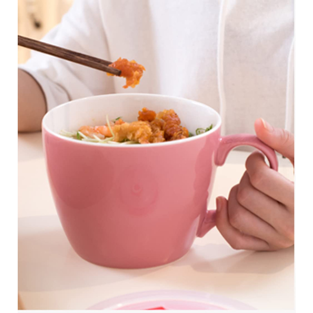 MECOWON 30 OZ Porcelain Coffee Mugs, Set of 2 Large Mugs for Soup, Cereal and Salad (pink)