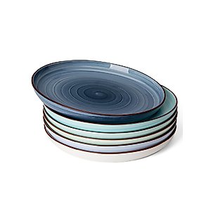 Sweese Dinner Plates, 10 Inch Round Porcelain Plates, Dish Set for Lunch, Party, Wedding, Restaurant, Microwave, Oven, Dishwasher Safe Plates Set of 6, Cool Assorted Colors