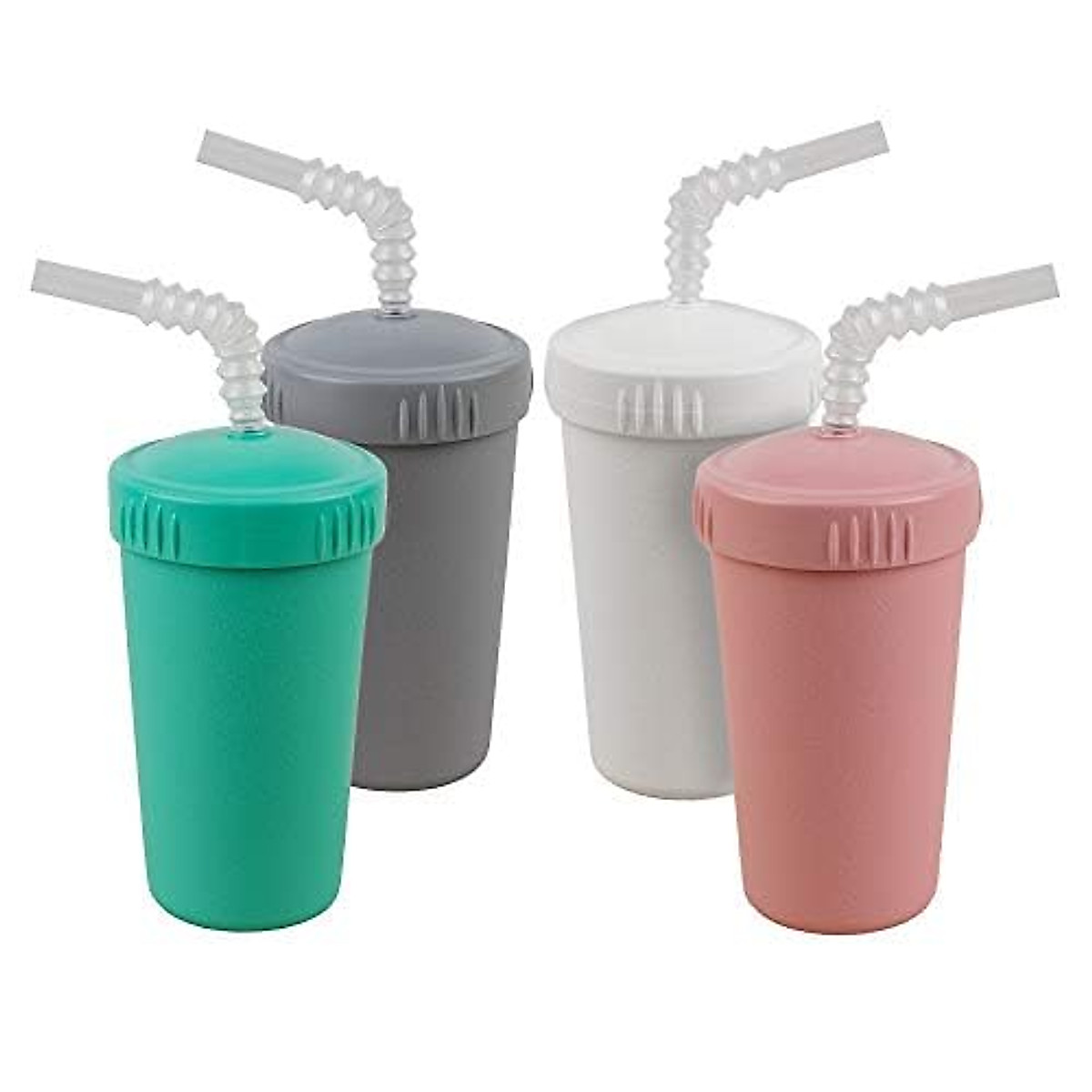 Re-Play 10 Oz. Made In USA Straw Cups with Reversible Bendy Straw - Made from Heavyweight Recycled Milk Jugs- BPA Free- Dishwasher & Microwave Safe - Fresh - Pack of 4