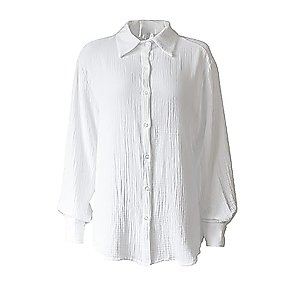 Basic Tops for Women 2023 New Casual Lapel Long Sleeve Shirts Solid Color Comfy Loose Elegant Classic Blouses