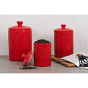 10 Strawberry Street Kitchen Canister Set, Fleur Red (Pack of 3)