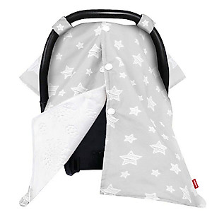 Baby Carseat Canopy, Opening Minky Car Seat Cover for Babies, Star Print Grey Car Seat Canopy Nursing Scarf, Warm Carseat Canopy for Newborn
