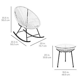 Best Choice Products 3-Piece Outdoor Acapulco All-Weather Woven Rope Patio Conversation Bistro Set w/Glass Top Table and 2 Rocking Chairs - White