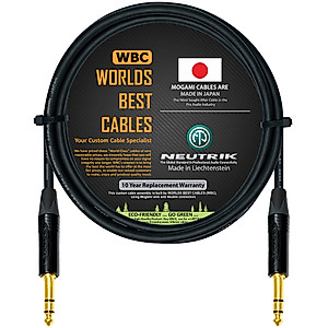 2 Foot - Quad Balanced Patch Cable CUSTOM MADE By WORLDS BEST CABLES – using Mogami 2534 wire and Neutrik NP3X-B ¼ Inch (6.35mm) TRS Stereo Phone Plugs