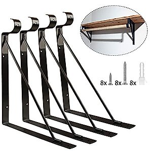 4 Packs of Heavy Duty Closet Shelf and Rod Bracket, Eau Black Closet Shelf Bracket with Rod Support Great for Both Shelf Storage and Closet Rod