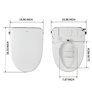 R&T Elongated Smart Bidet Seat with Air Dryer Warm Water Heated Toilet Seat Remote Control | Stainless Steel Spray Nozzle | White Nightlight | Deodorizer (V3200)