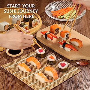 Delamu Sushi Making Kit, [Easy] Sushi Kit for Beginners/Pros Sushi Makers, Practical Bamboo Sushi Mats, Sushi Bazooka, Chopsticks, Guide & More