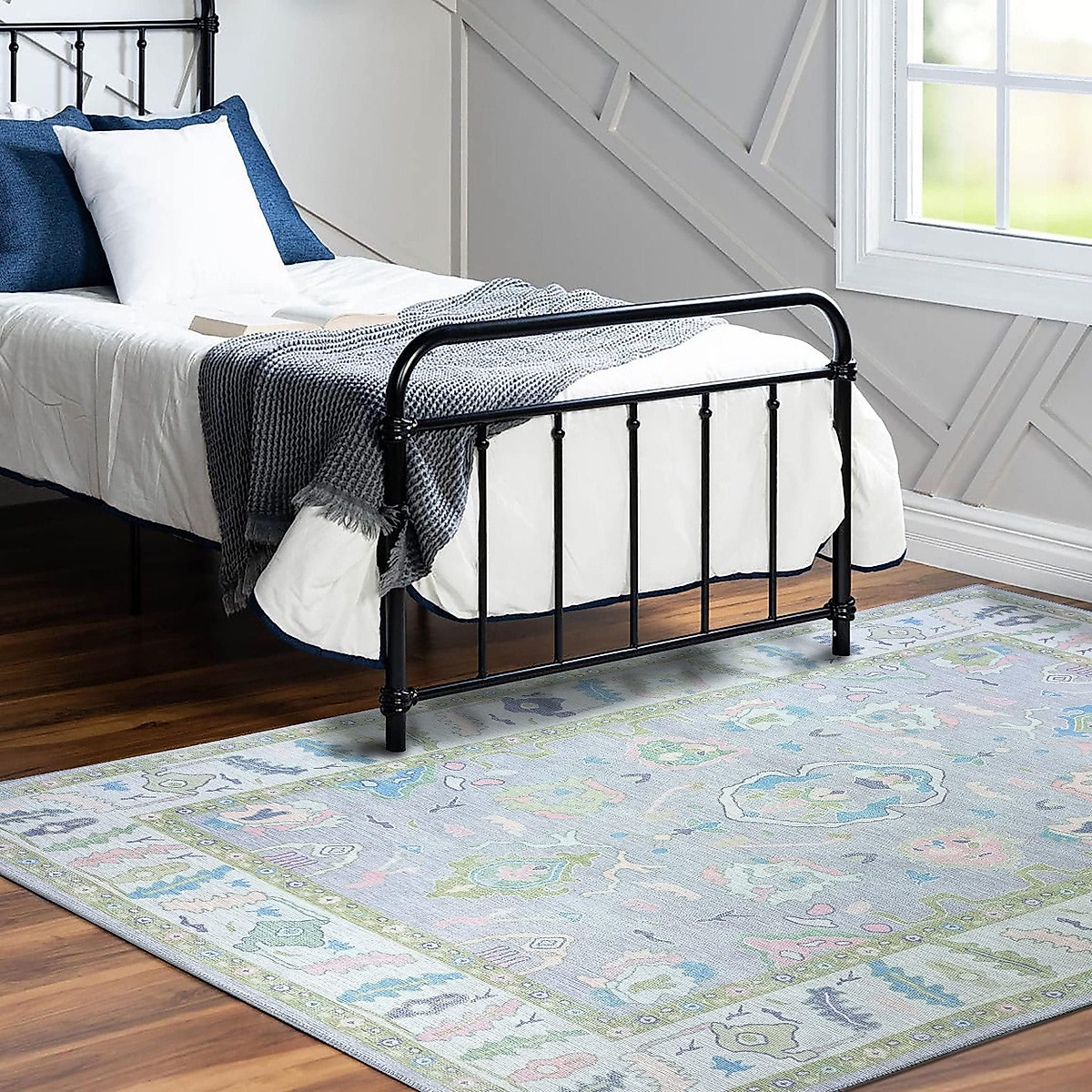 Modern Oushak Rug, Vintage Turkish Lavender Oriental Antique Inspired Washable Area Rugs, Luxury Living & Dining Room Lounge Bedroom Nursery 7'5 x 9'9