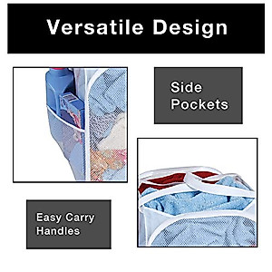 Smart Design Pop Up Laundry Hamper with Easy Carry Handles and Side Pocket - Durable Mesh Fabric - Collapsible Design - Clothes and Laundry - Home Organization - Holds 2 Loads - 13 x 21 Inch - White