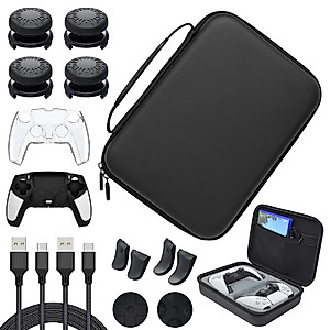 Carrying Case Compatible with PS5 - 15 in 1 Travel Carrying Hard Case Pouch Storage Bag with Cover Protector,Thumb Grips,Trigger Extender, Charging Cable Accessories Kit for PS5 Controller