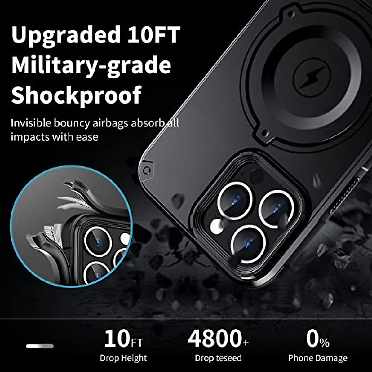 BIBERCAS iPhone 13 Pro Max Magsafe Case, Magnetic case 13 pro max with 3 Stand Way Kickstand,Support Wireless Charging,Military Grade Full Cover Protection, Iphone MagSafe Case for Men & Women (Black)