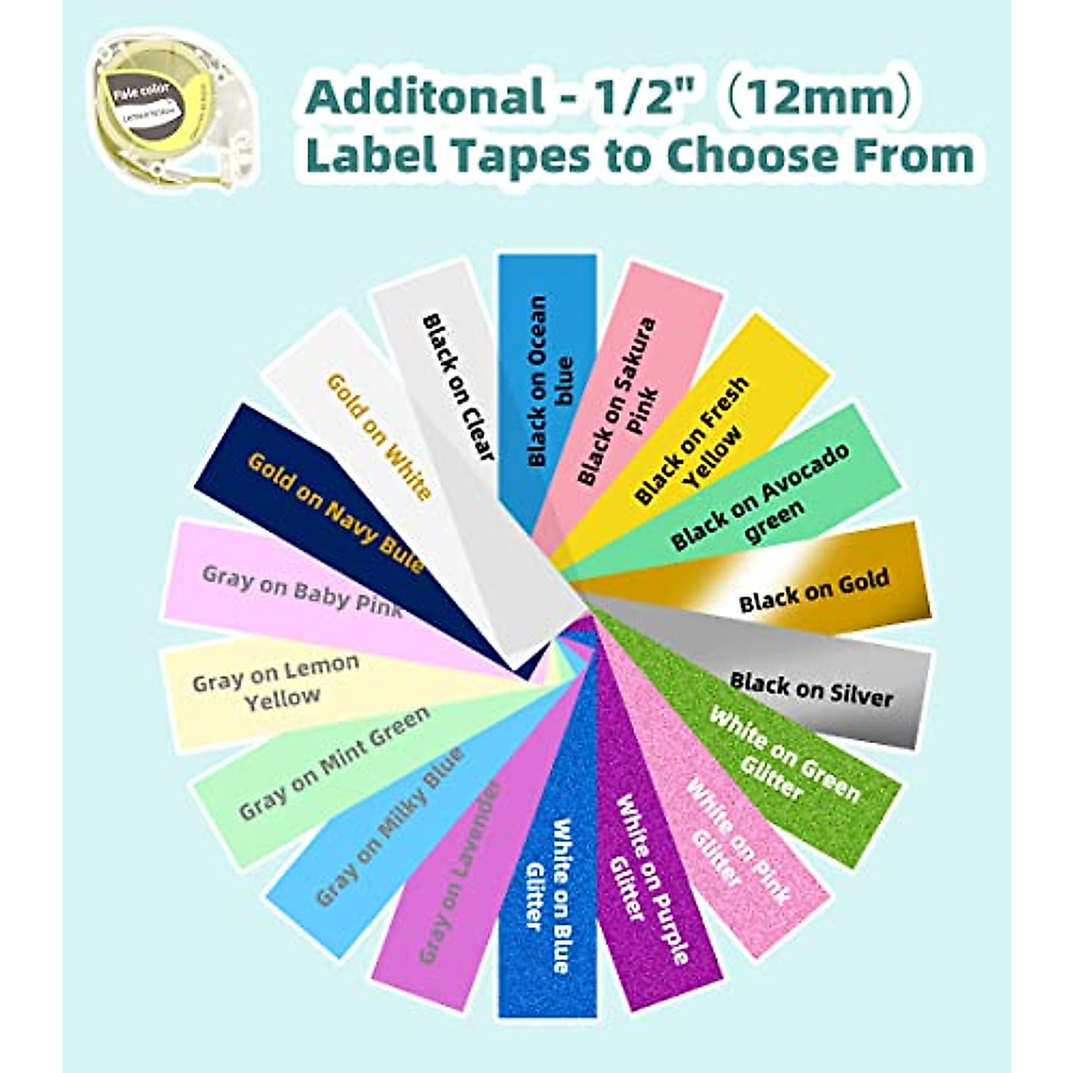 Label Maker Machine with Tape - Mini Label Maker P12 with Multiple Fonts & Stickers, Bluetooth Thermal Label Printer Compatible with 12mm Color Tape, Ideal for Home Organization, with 3 Pack Tape