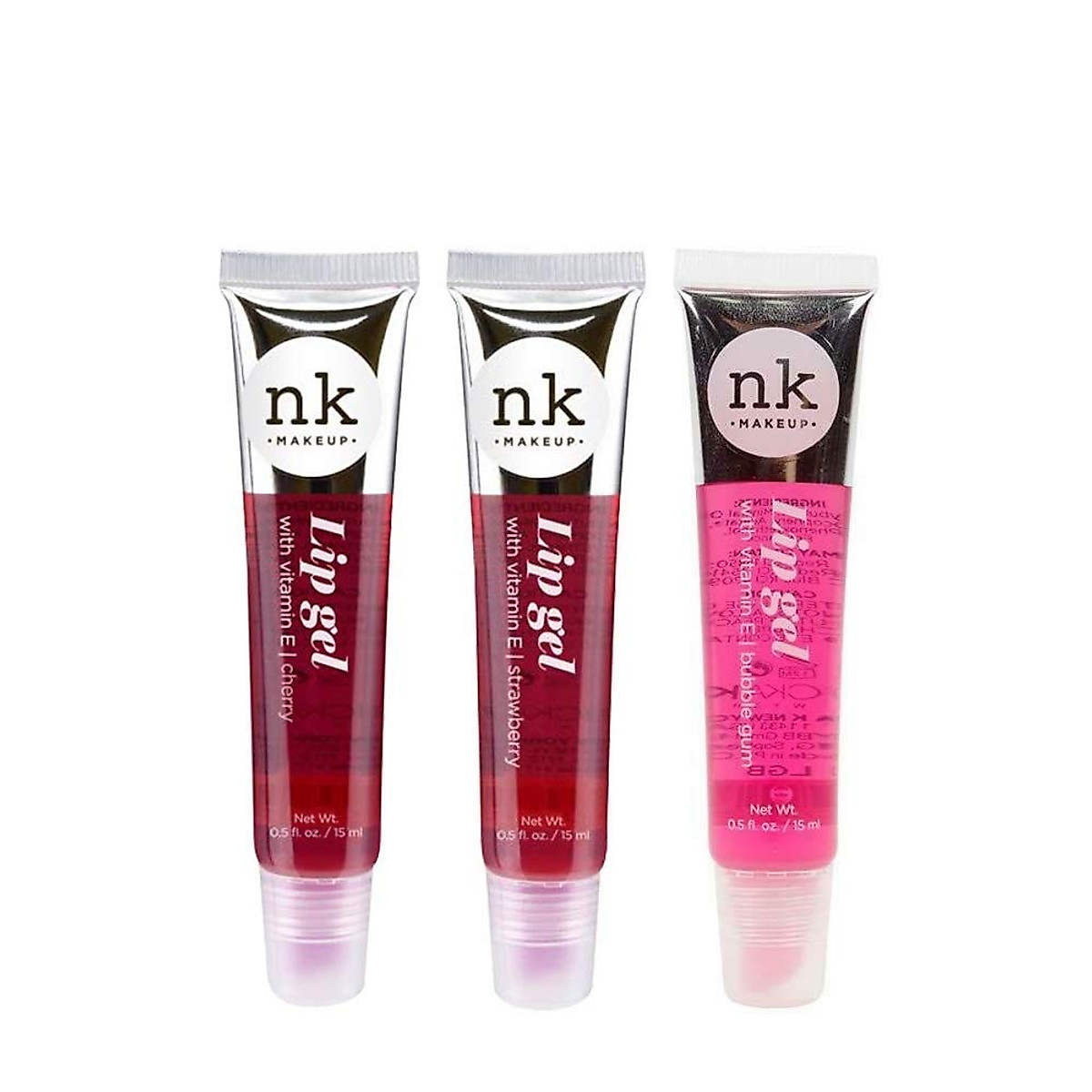 3 PACK NICKA K LIP GEL STRAWBERRY, CHERRY, BUBBLE GUM