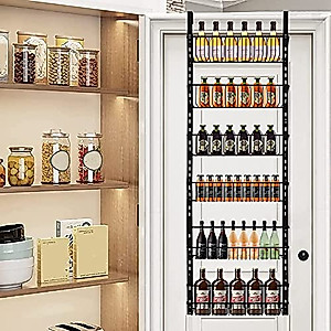 CiWiVOKi Over The Door Pantry Organizer With 6 Adjustable Metal Wire Baskets - Closet Organizer Hanging Spice Space Saver,17.6" W×53.5" H Pantry Door Organizer, Fridge Spice Rack Organizer, Black
